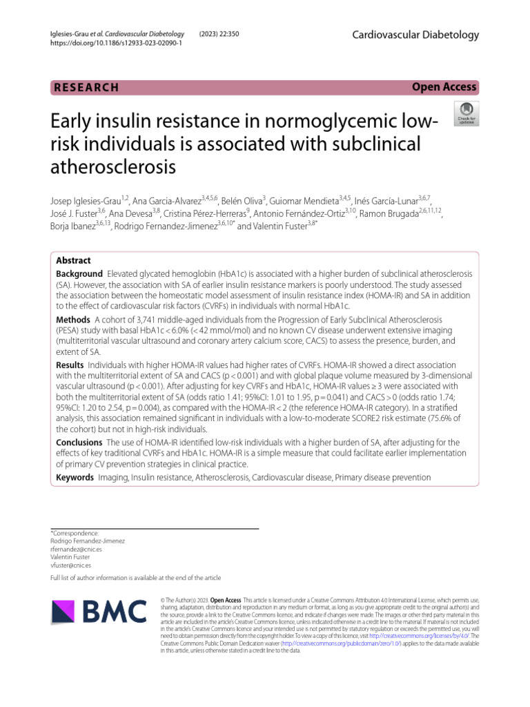 Early Insulin Resistance in Normoglycemic Lowriskindividuals Is ...
