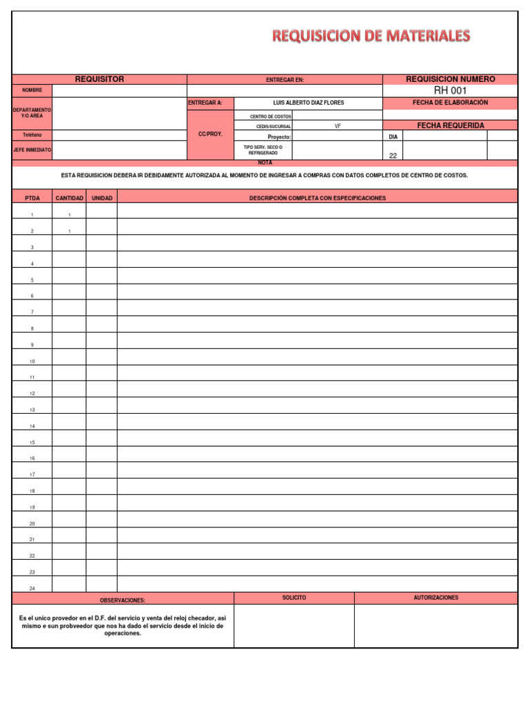 Requisicion de Materiales | PDF