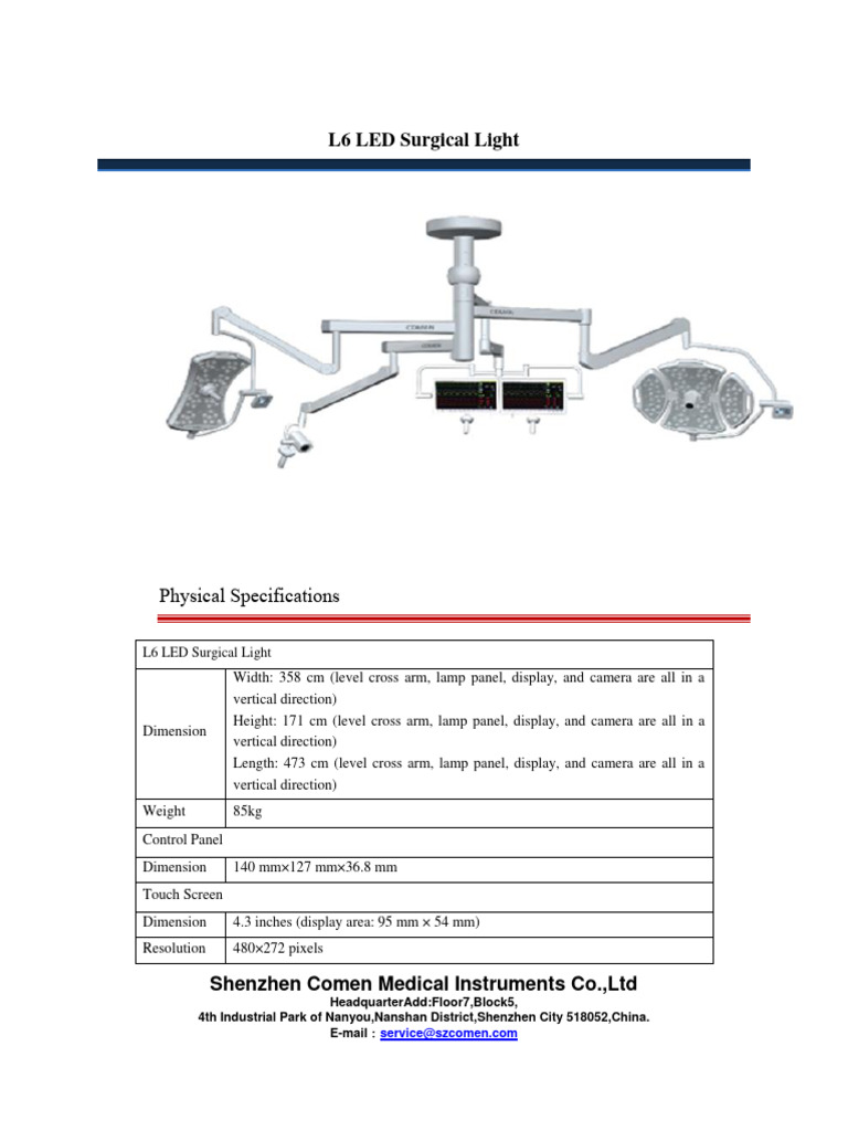OT L6 LED Surgical Light Final | PDF | Length | Display Resolution