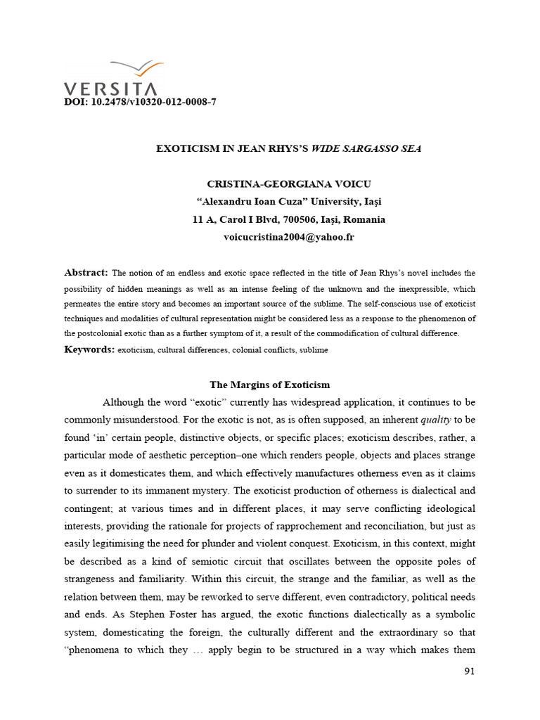 Exoticism in Jean Rhys's Novel Analysis | PDF | Postcolonialism