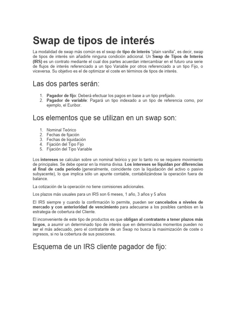 Swap de Tipos de Interés | PDF | Swap (Finanzas) | Mercados financieros
