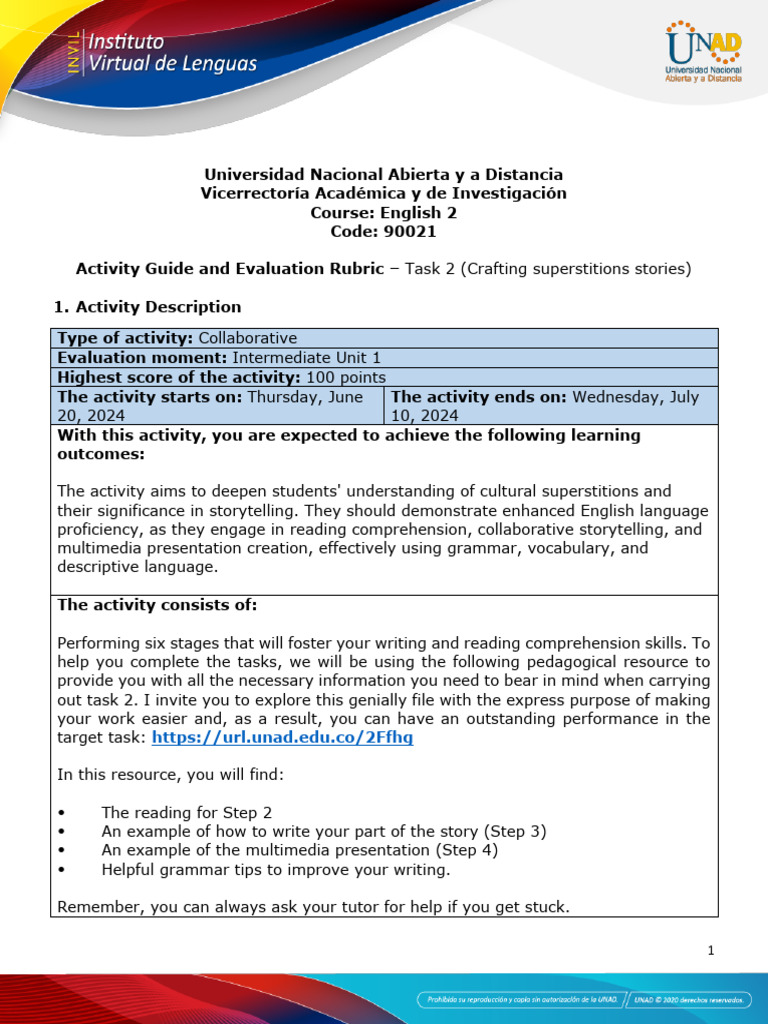 Activity Guide and Evaluation Rubric – Unit 1 – Task 2 Crafting ...