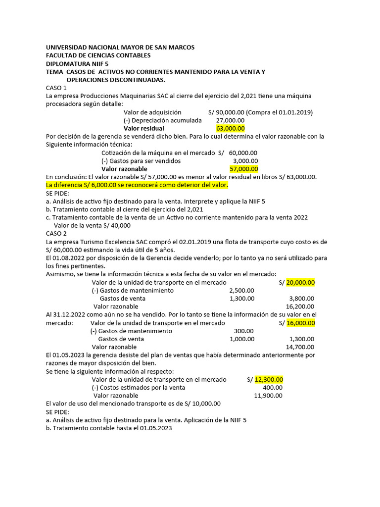CASOS DE LA NIIF 5 | PDF | normas internacionales de INFORMACION ...
