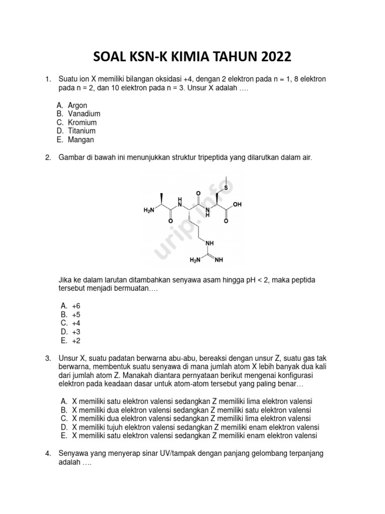 Soal Ksn Kimia 2022 | PDF