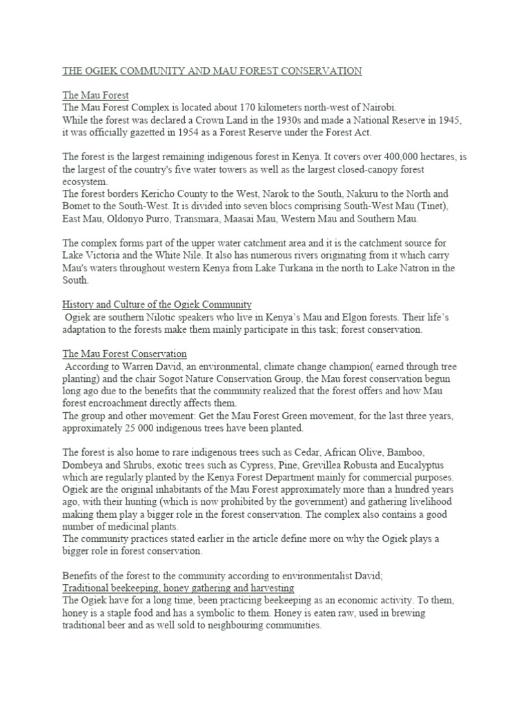 The Mau Forest Complex Is Located About 170 Kilometers North | PDF ...