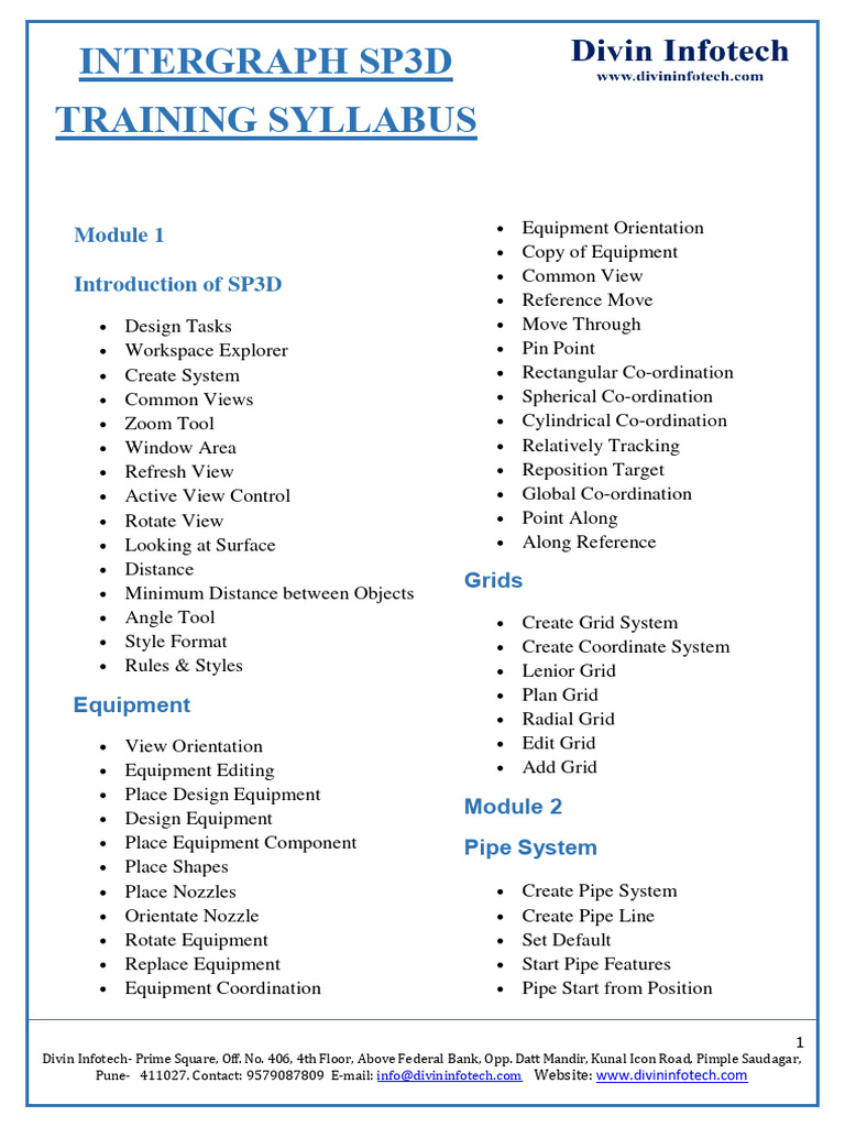 SP3D Syllabus | PDF | Pipe (Fluid Conveyance)