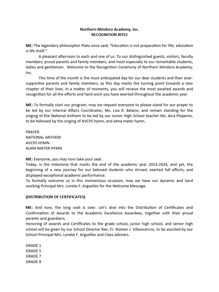 RECOGNITION SCRIPT | PDF