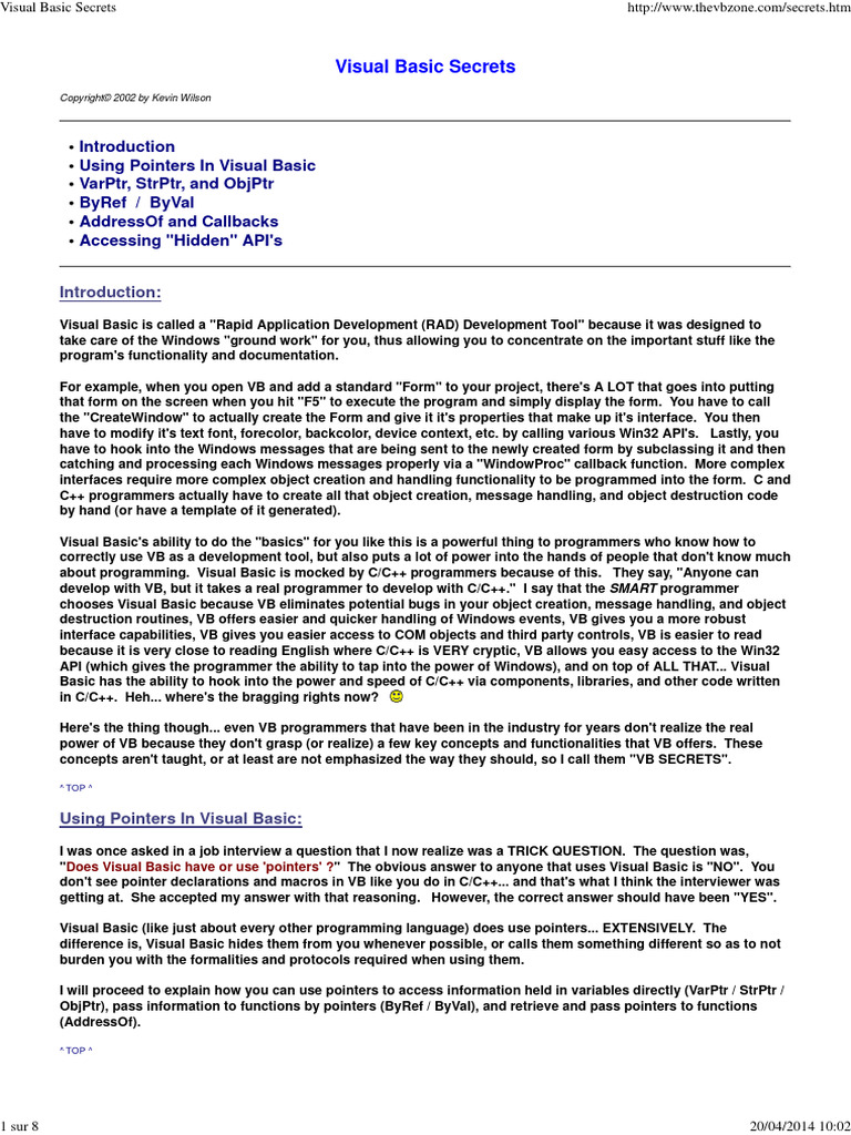 Visual Basic Secrets | PDF | Pointer (Computer Programming) | C++