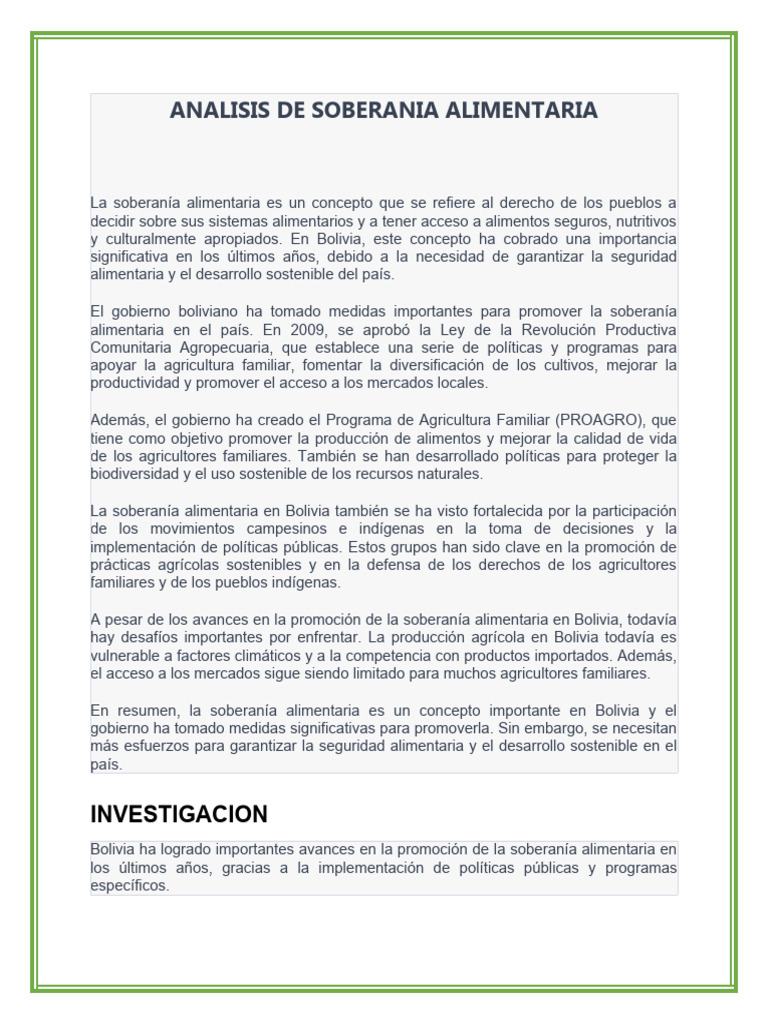 Analisis de Soberania Alimentaria | PDF | Agricultura | Bolivia