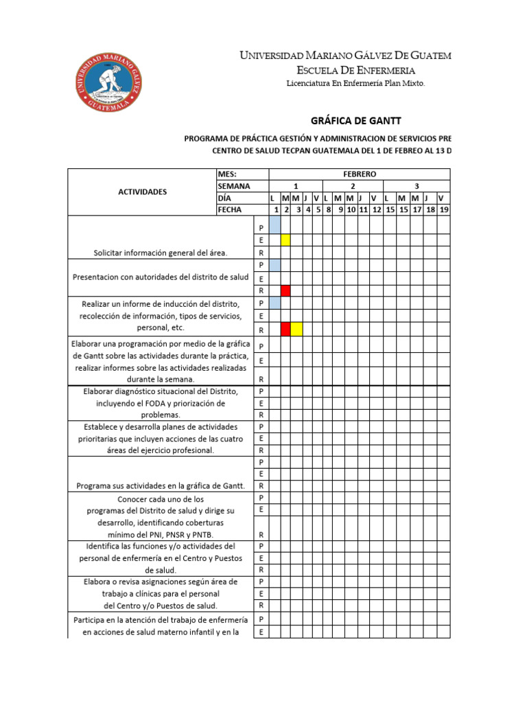 Gráfica de Gantt Prácticas | PDF | Enfermería | Cuidado de la salud