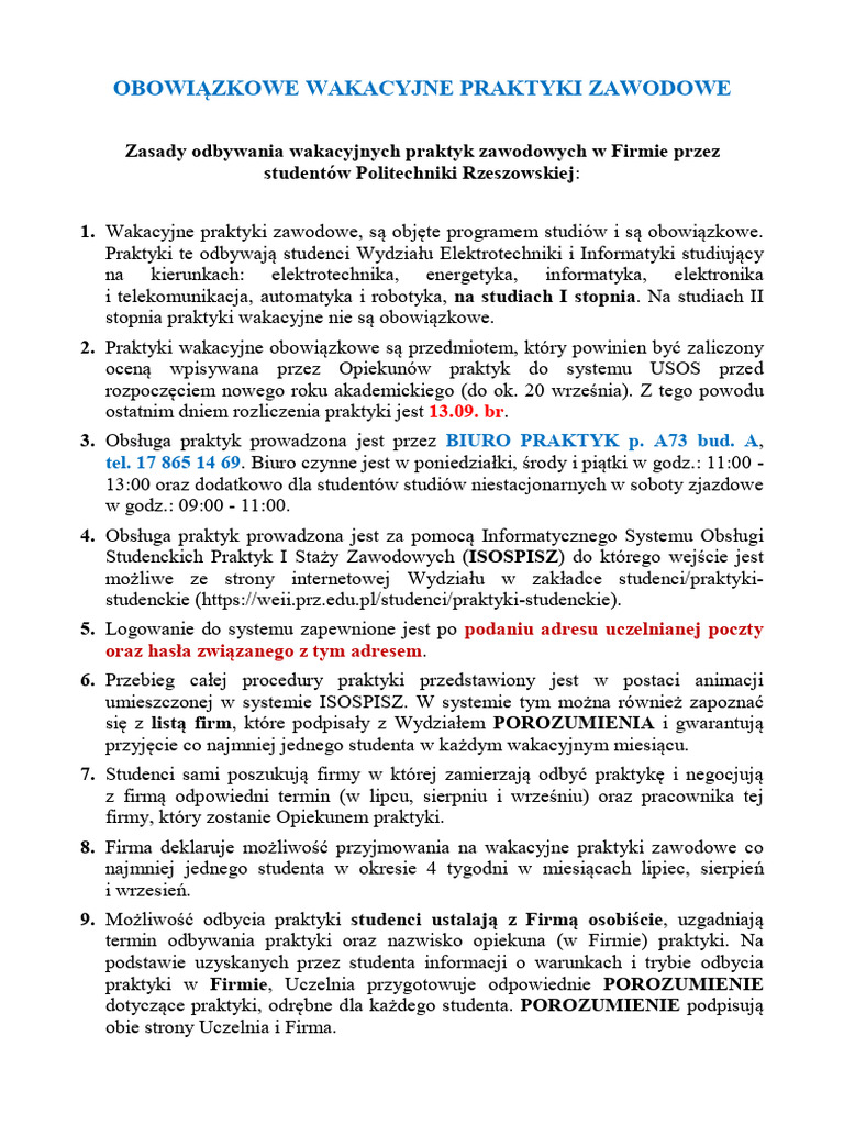 Obowiazkowe Praktyki Wakacyjne Procedura | PDF