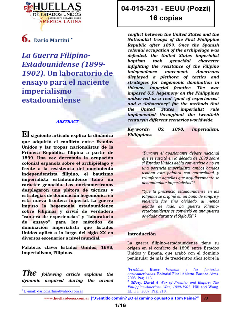 Martini - La Guerra Filipino-Estadounidense | PDF | Filipinas | Los ...