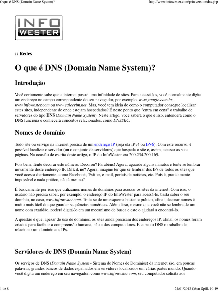 O Que É Dns Domain Name System Pdf Sistema De Nomes De Domínio Dns Endereço De Ip 