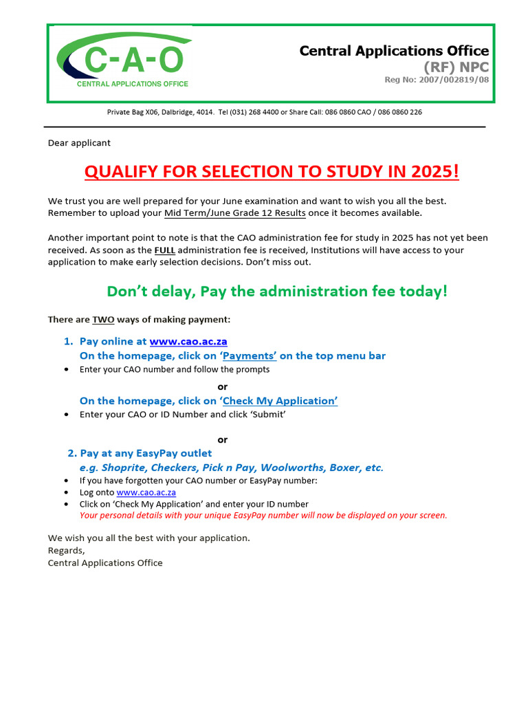 CAO Application To Study in 2025 | PDF | Finance & Money Management