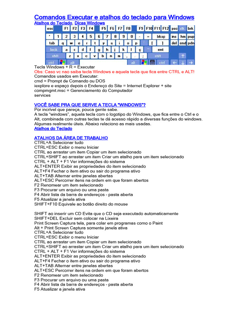 Comandos Executar e atalhos do teclado para Windows | PDF | Botão Ctrl ...
