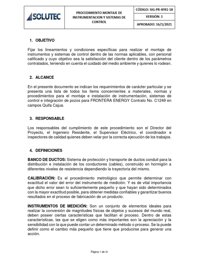 SIG-PR-4FR1-18 MONTAJE DE INSTRUMENTACION Y SISTEMAS DE CONTROL | PDF | Scada | Metrología
