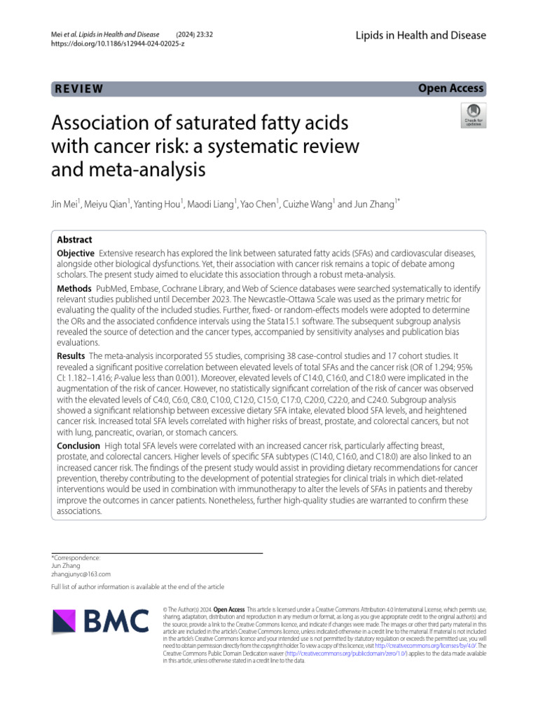 Saturated Fatty Acids With Cancer Risk | PDF | Cancer | Meta Analysis