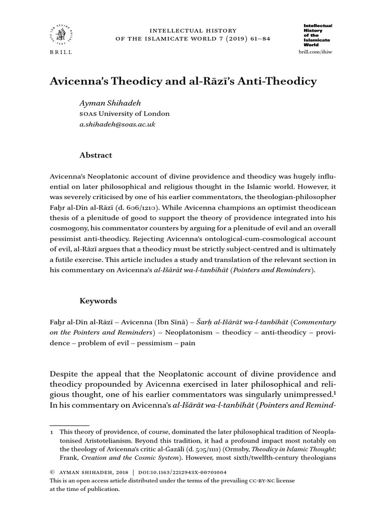 Ibn Sina Theodicy and Razis Anti Theodicy | PDF | Pleasure | Problem Of ...