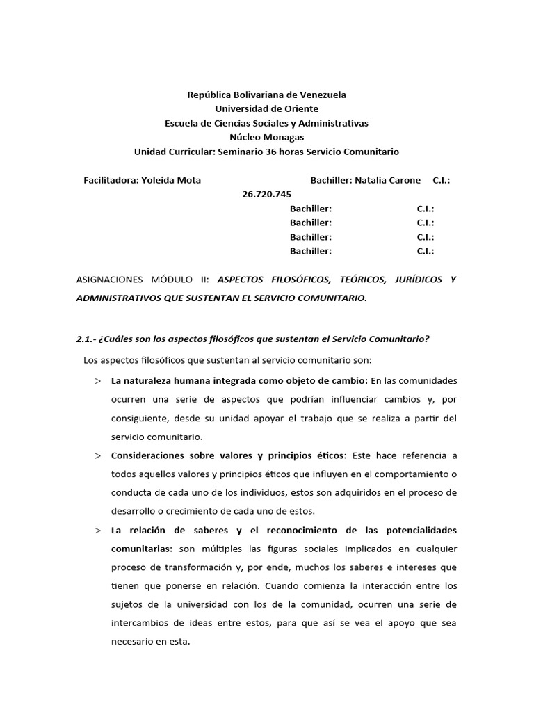Modulo II Seminario 36 Horas Asignaciones | PDF | Comunidad | Planificación