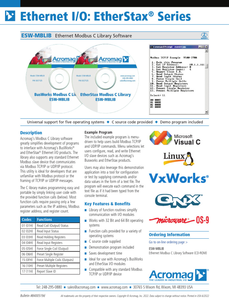 ESW MBLIB Ethernet Modbus C Library 519 | PDF | Internet Protocols | Programming