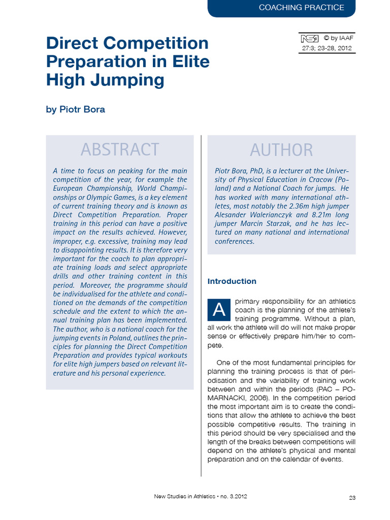 Direct Competition Preparation in Elite High | PDF | Sport Of Athletics ...