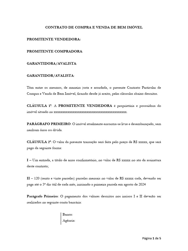 CONTRATO DE COMPRA E VENDA DE BEM IMÓVEL - Modelo 2024 | PDF | Direito ...