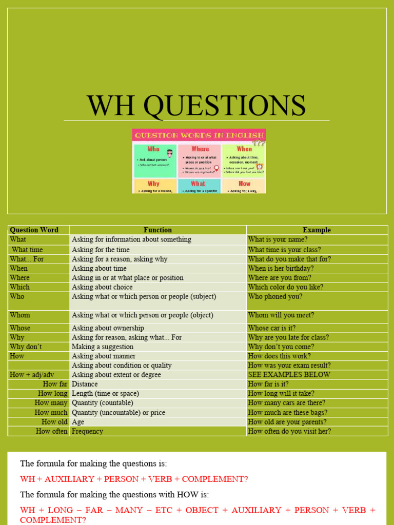 WH questions explanation | PDF | Question | Grammar