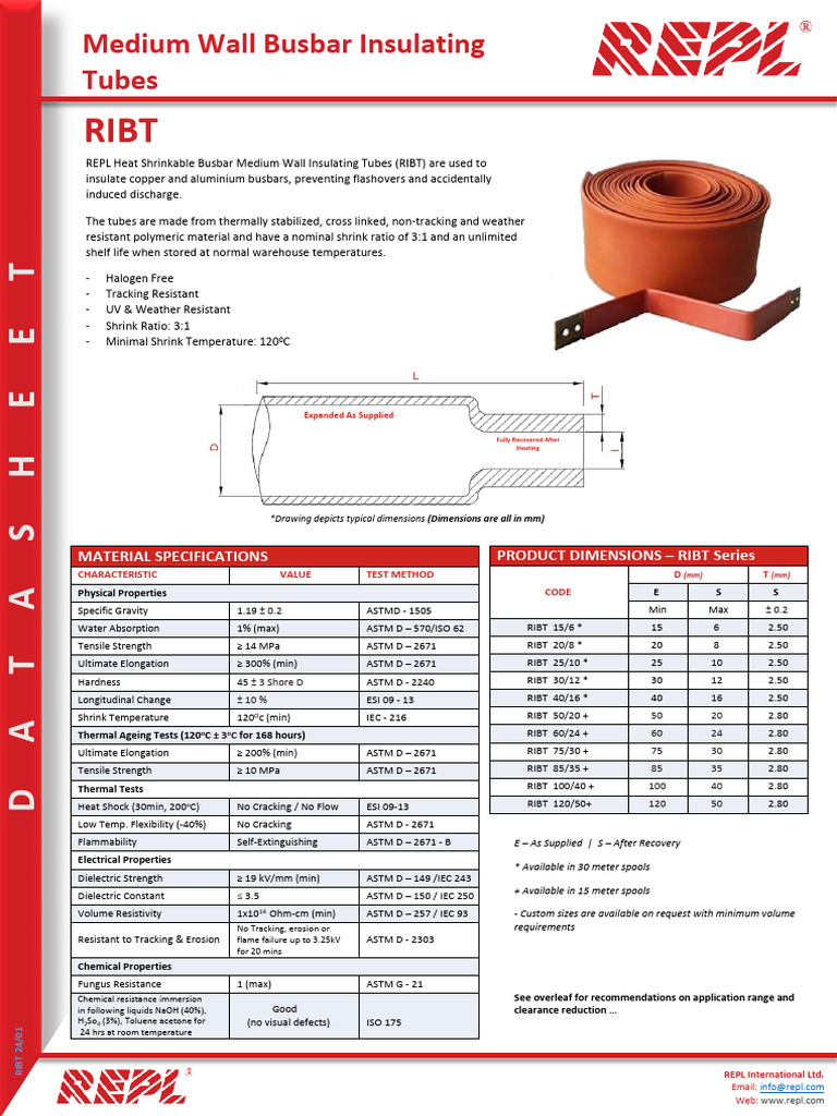 RIBT - Medium Wall Busbar Insulating Tube - Rev.01 | PDF | Insulator ...