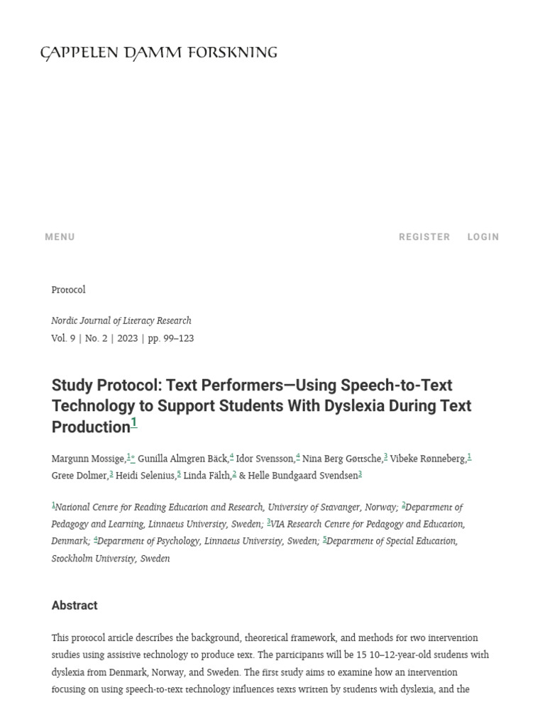 Study Protocol: Text Performers-Using Speech-to-Text Technology To ...