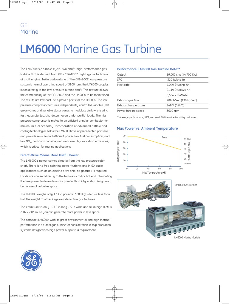 Datasheet Lm6000 | PDF | Gas Turbine | Marine Propulsion