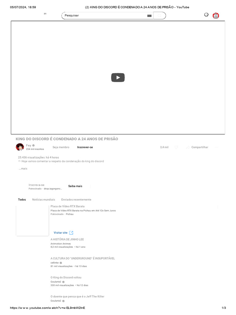 King do Discord: 24 Anos de Prisão | PDF | Vídeo
