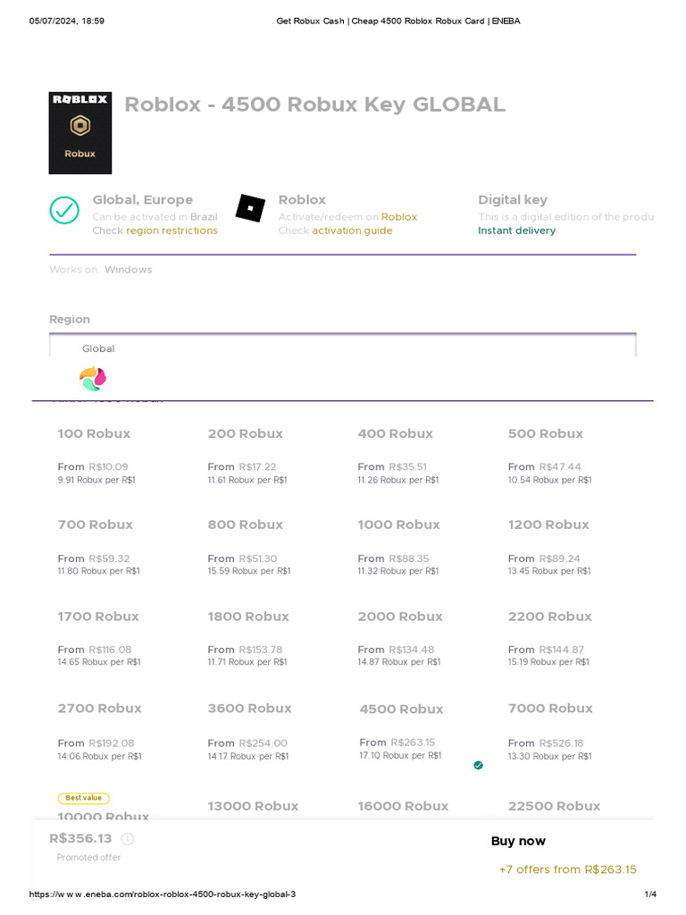 Get Robux Cash - Cheap 4500 Roblox Robux Card - ENEBA | PDF | Point Of ...