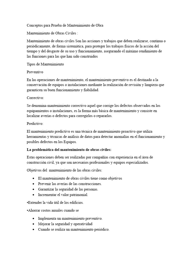 Conceptos de Mantenimiento de Obras Civiles | PDF | Hormigón