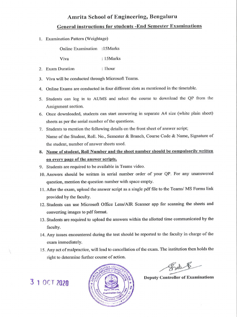 VII Sem End Semester Timetable | PDF