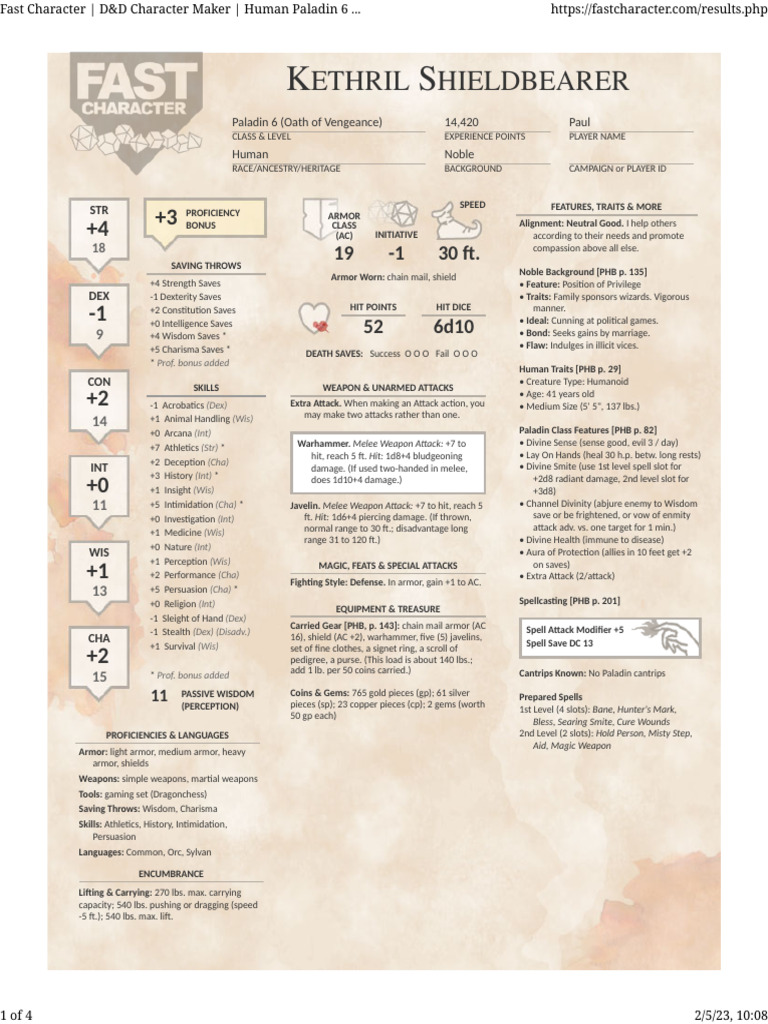 Paul-Quick_Character | PDF | Role Playing Games | Dungeons & Dragons