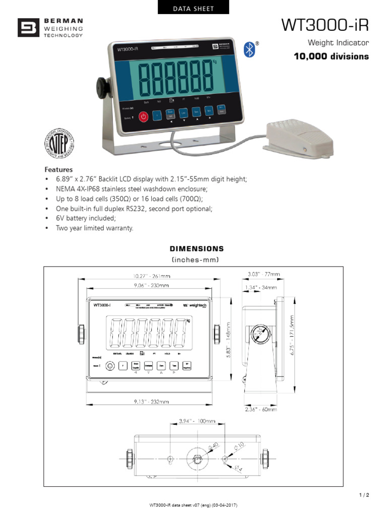 Berman WT3000-iR DataSheet USA | PDF | Backlight | Electrical Engineering
