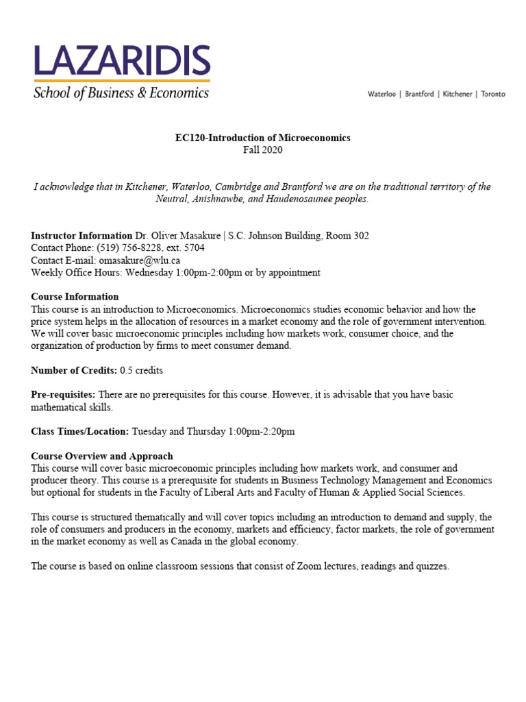 EC120 CourseOutline - Fall 2020 1 | PDF | Microeconomics | Monopoly