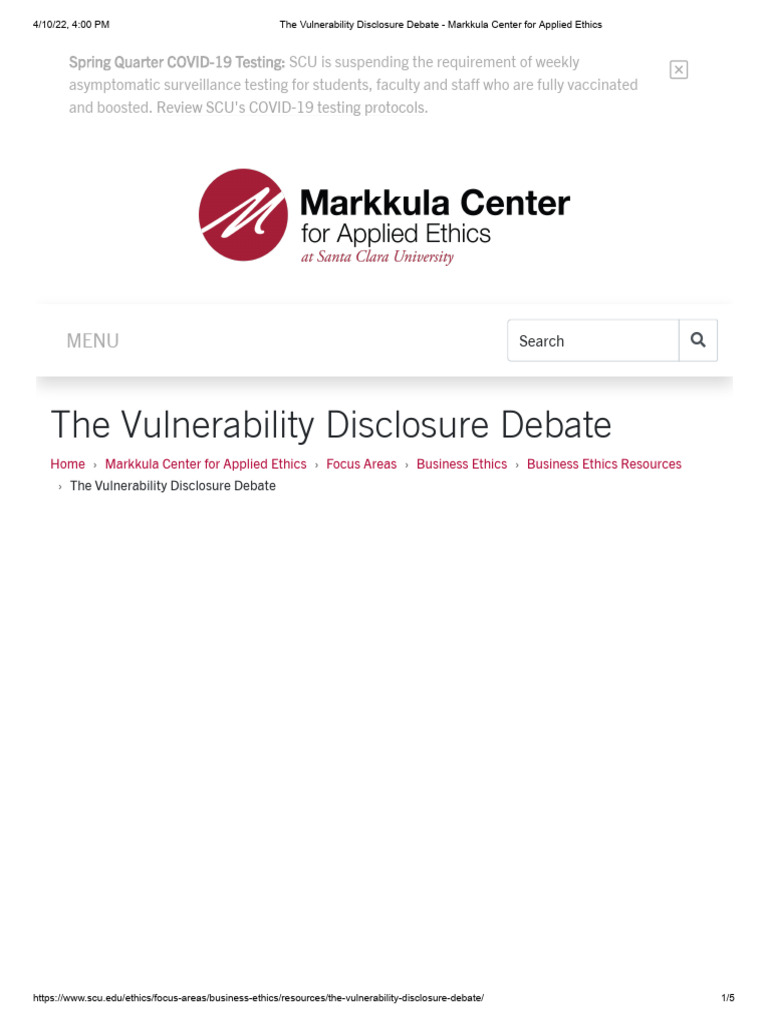 The Vulnerability Disclosure Debate Markkula Center For Applied Ethics Pdf Vulnerability