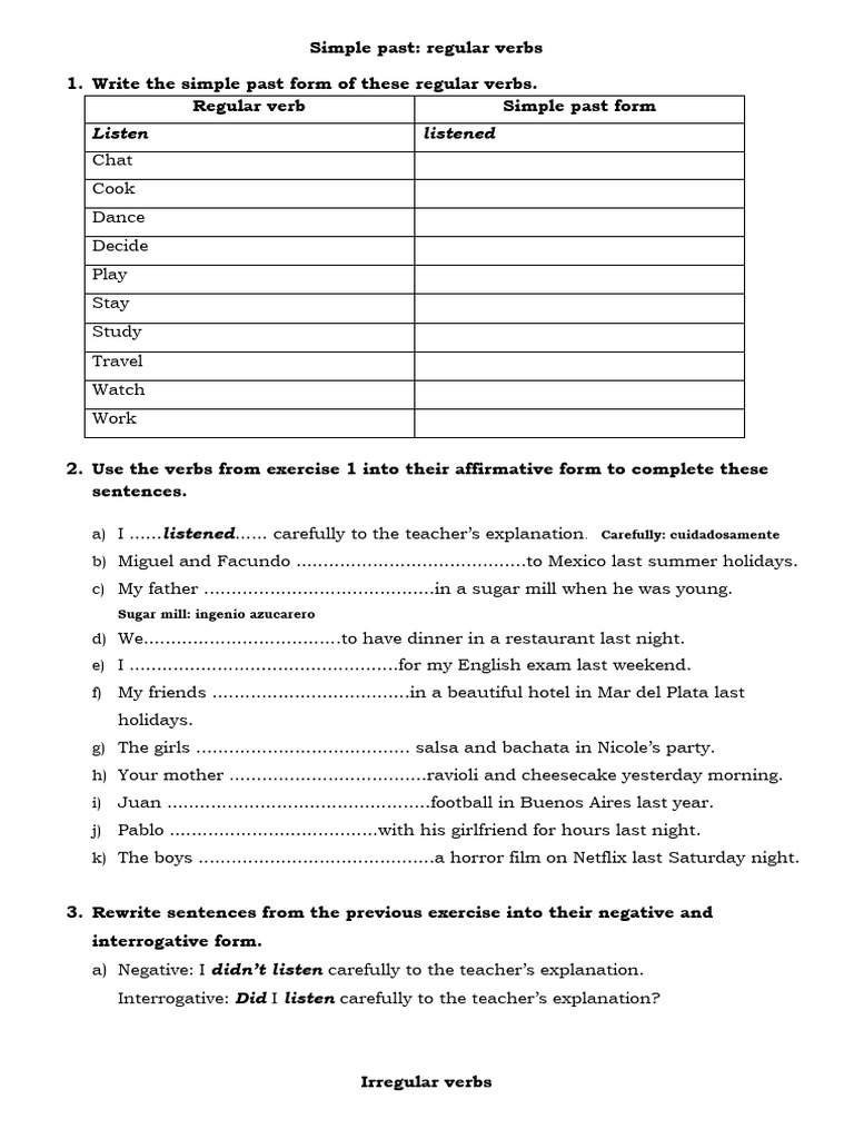 Simple Past Regular and Irregular Verbs Practice | PDF | Language Mechanics | Syntax