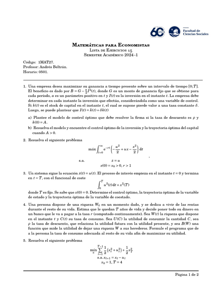 Ejercicios de Matemáticas para Economistas | PDF | Matemáticas Aplicadas