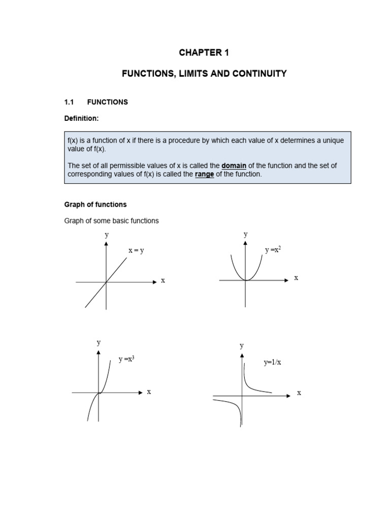 Chapter 1 Functions, Limits and Continuity | PDF | Function (Mathematics) | Continuous Function