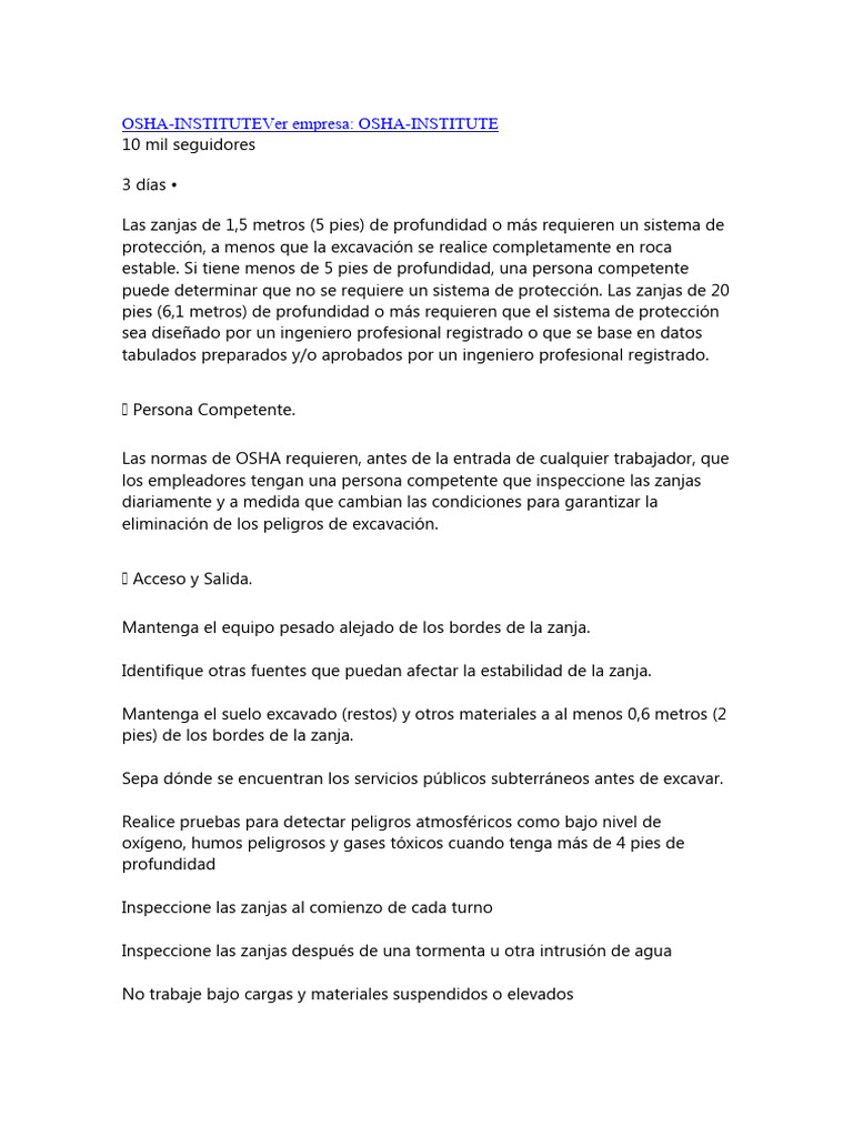 Seguridad en Excavaciones y Alturas OSHA | PDF | Herida | Relámpago