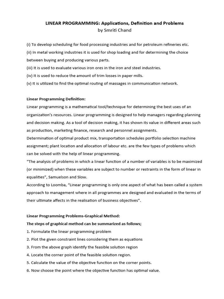 Linear Programming Graph Method Pdf Linear Programming Mathematical Optimization