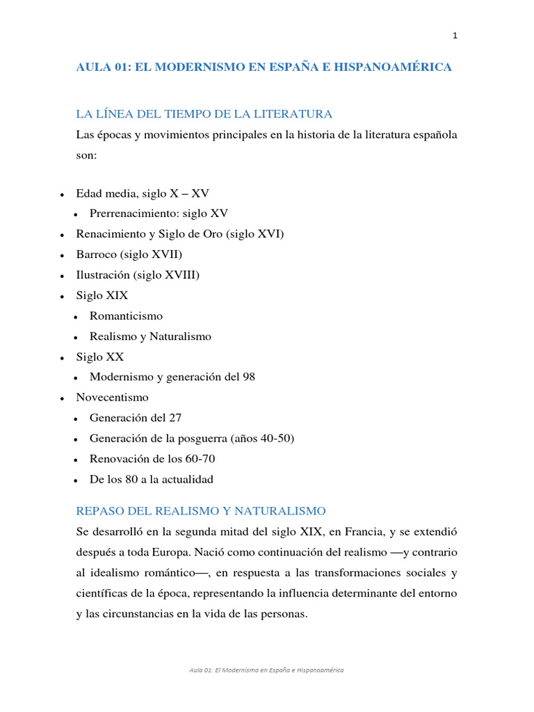 EL MODERNISMO EN ESPAÑA E HISPANOAMÉRICA | PDF