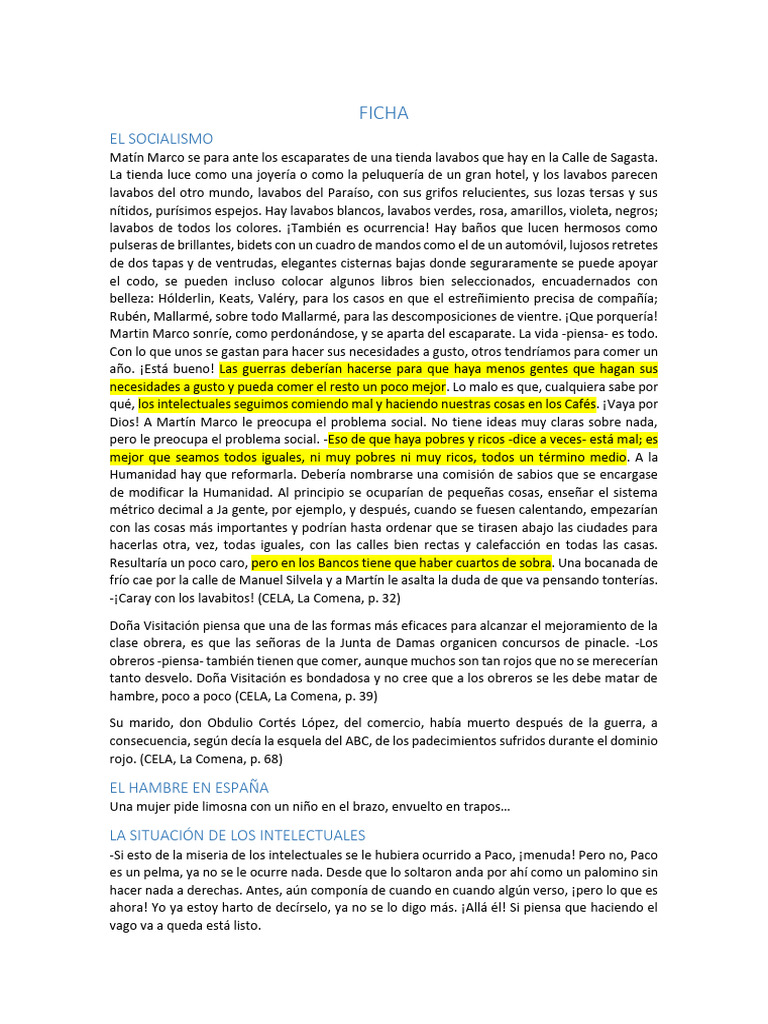 FICHA DEL LIBRO DE CELA, Camilo José. La Colmena | PDF