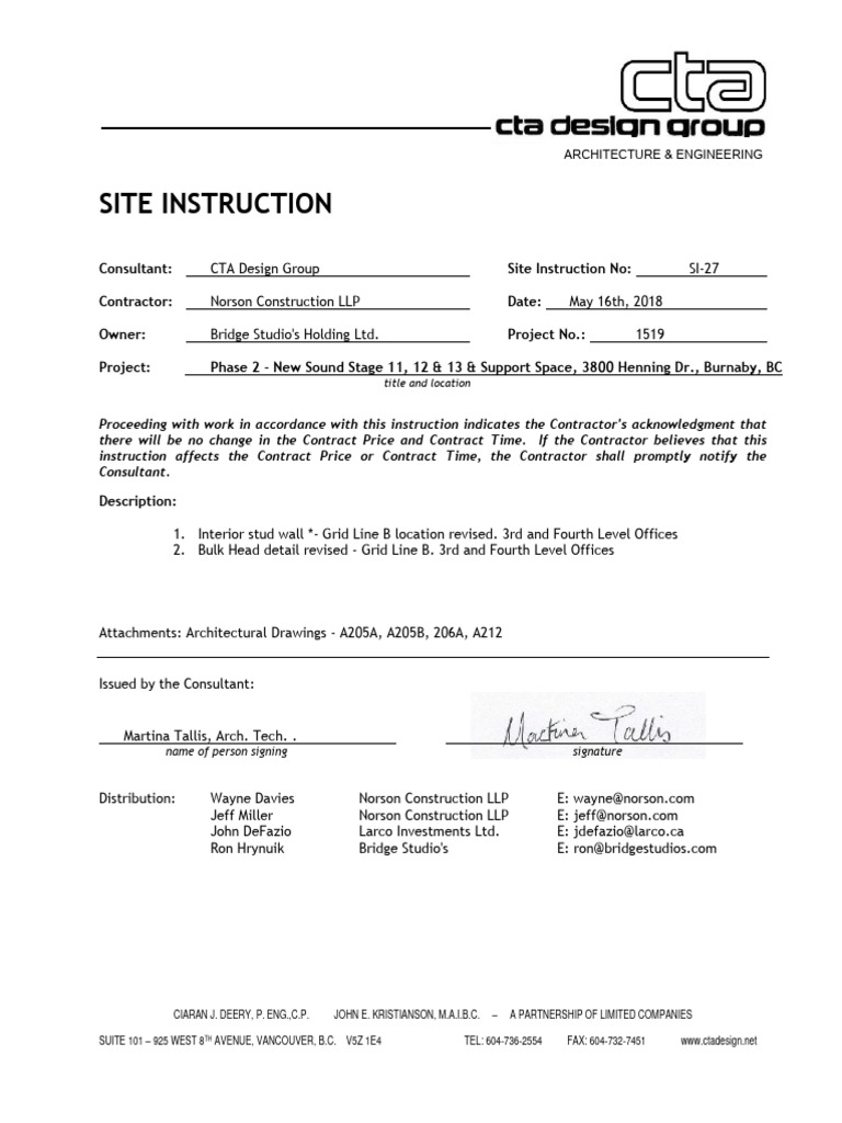 CTA - Site Instruction #027 | PDF | Buildings And Structures