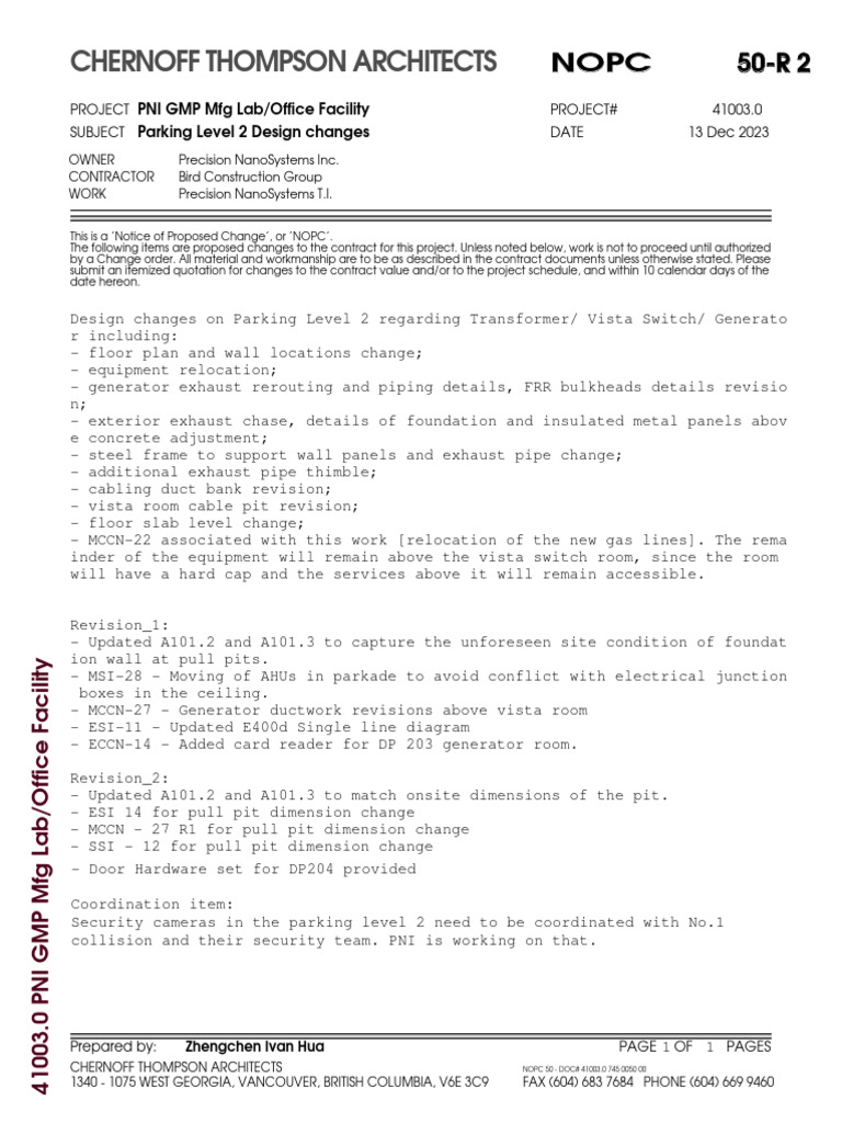 41003-0 NOPC 0050-R2 Parking Level 2 Design Change | PDF | Duct (Flow ...
