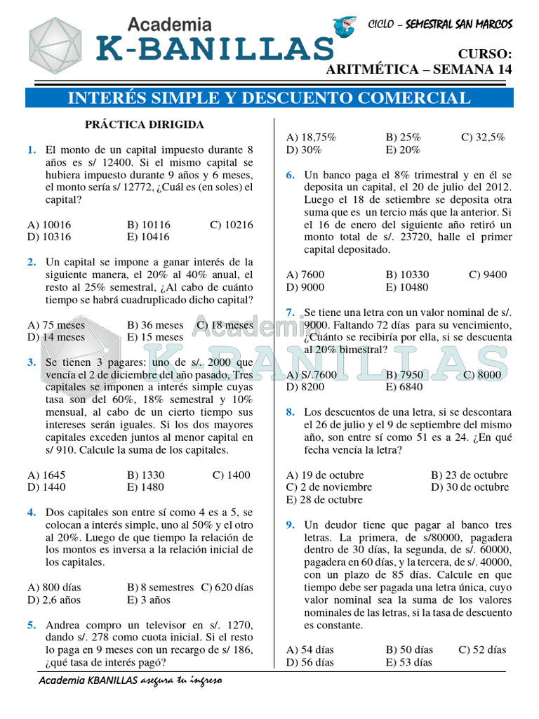 Aritmética - Semana 14 - Interés Simple y Descuento Comercial | PDF ...