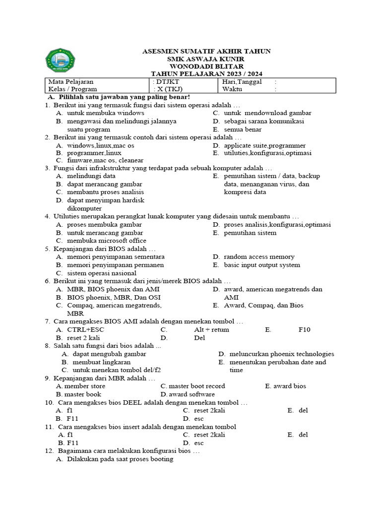 cetakDTJKT X ASAT 2024 | PDF | Komputer