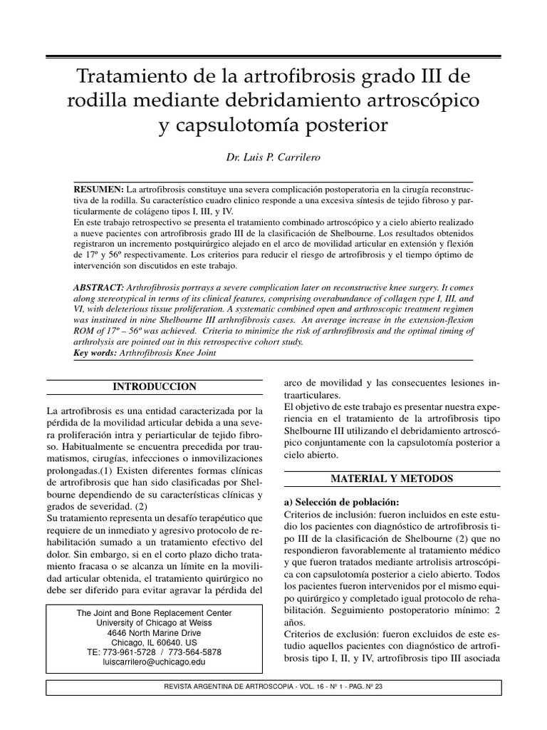 16 1 1 Trat Artrofibrosis Grado III Rodilla | PDF | Sistema ...